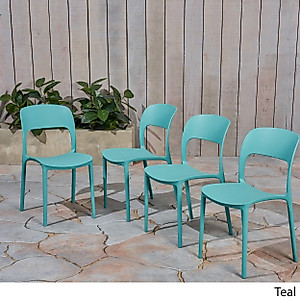 Christopher Knight Home Dean Outdoor Plastic Chairs (Set of 4), Teal