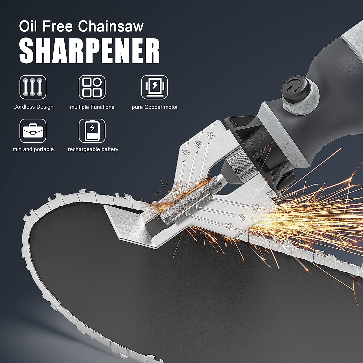 E-SDS Cordless Chainsaw Sharpener, Electric Handheld Chainsaw Sharpening Kit, Multi-Function High Speed Chain Saw Sharpen Tool Set Battery Powered with 6pcs Diamond Sharpening Wheels
