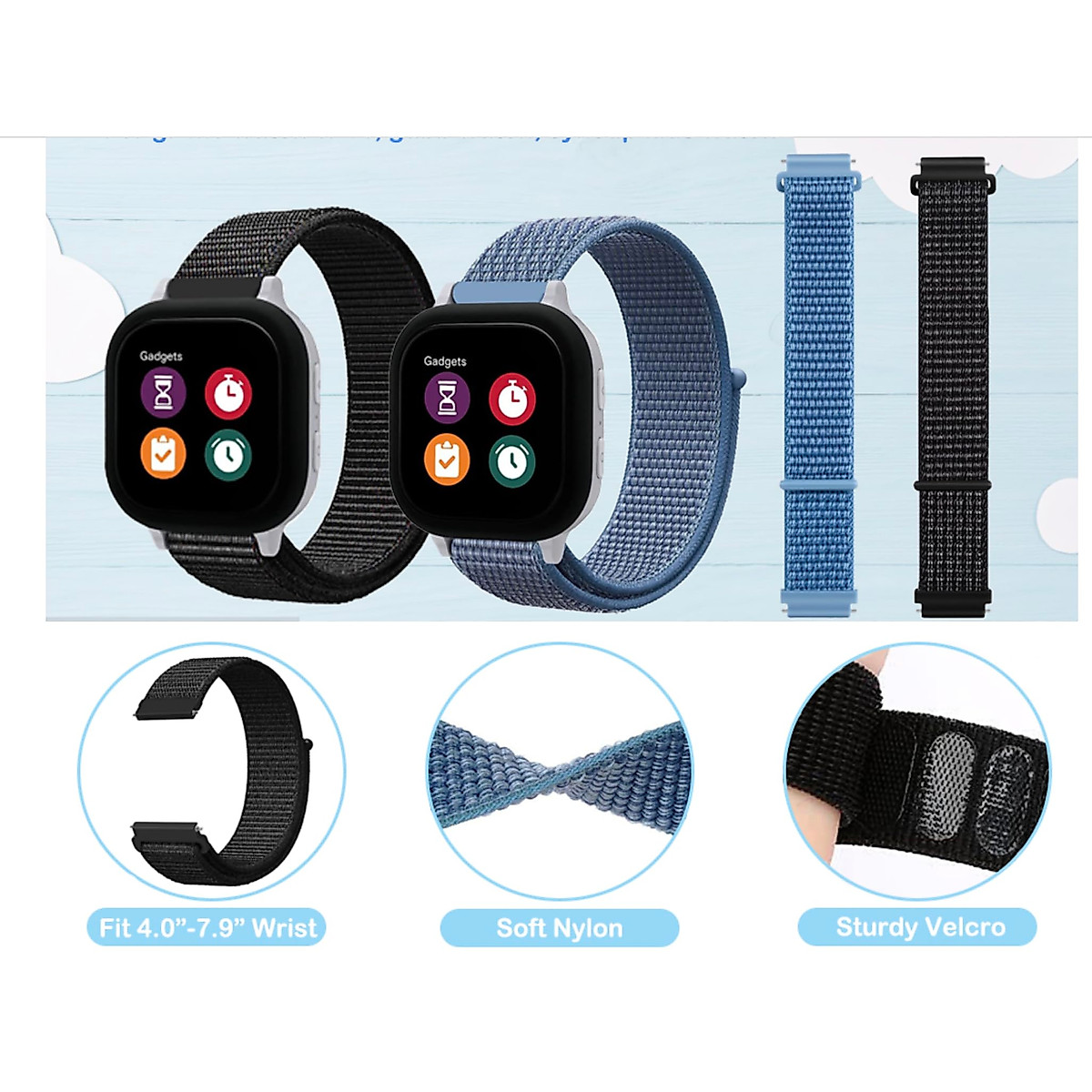 JMsmilestore Nylon Band Replacement 20mm for Gizmo Watch 3,2,1- Gabb Watch - Replacement Gabb Watch Bands for Boys and Girls (Light Green)