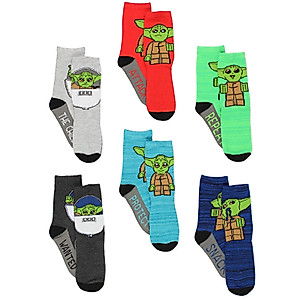 LEGO Star Wars Baby Yoda Kids Toddler 6 pack Crew Socks Set (Medium (6-8), Multi)
