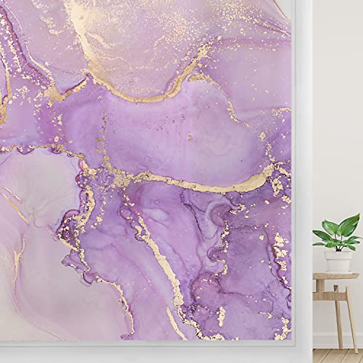 Myronsa Marble Purple Texture Window Privacy Film Static Cling No Glue Frosted Window Film Stained Glass Window Film Coverings for Bathroom Living Room Glass Sticker (23.6" x 58.9" (60 x 150 cm))
