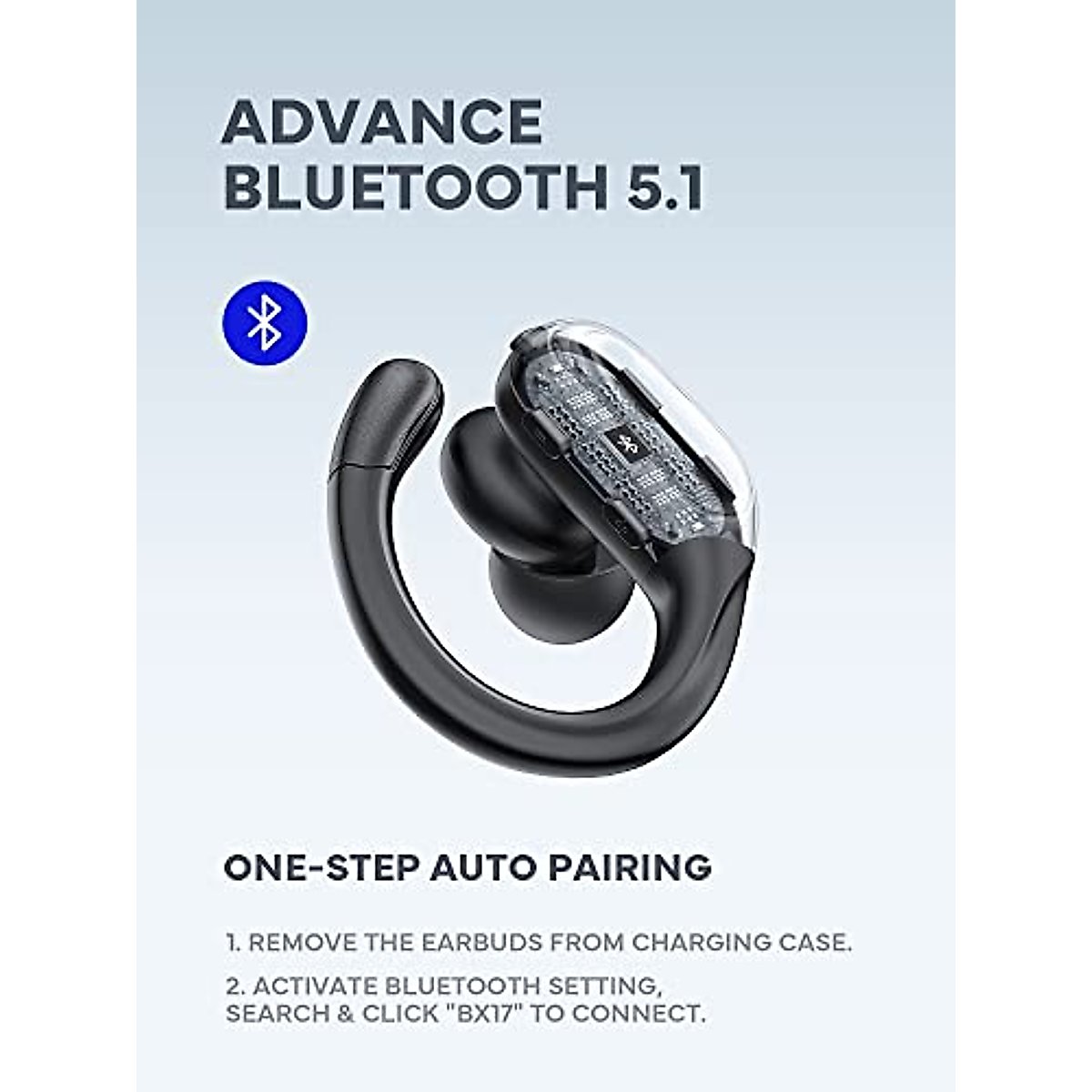 Headphones Wireless Earbuds, Bluetooth Earbuds with Earhooks 100H Playback with Charging Case and Ear Buds Wireless Bluetooth Digital Display, Built-in Noise Cancellation Mic