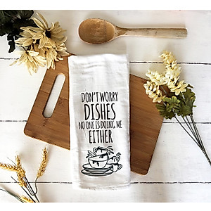 Handmade Funny Kitchen Towel - 100% Cotton Cheeky Dish Drying Towel- 28x28 Inch Perfect for Chef Housewarming Christmas Mother's Day Birthday Gift (Don't Worry Dishes...)