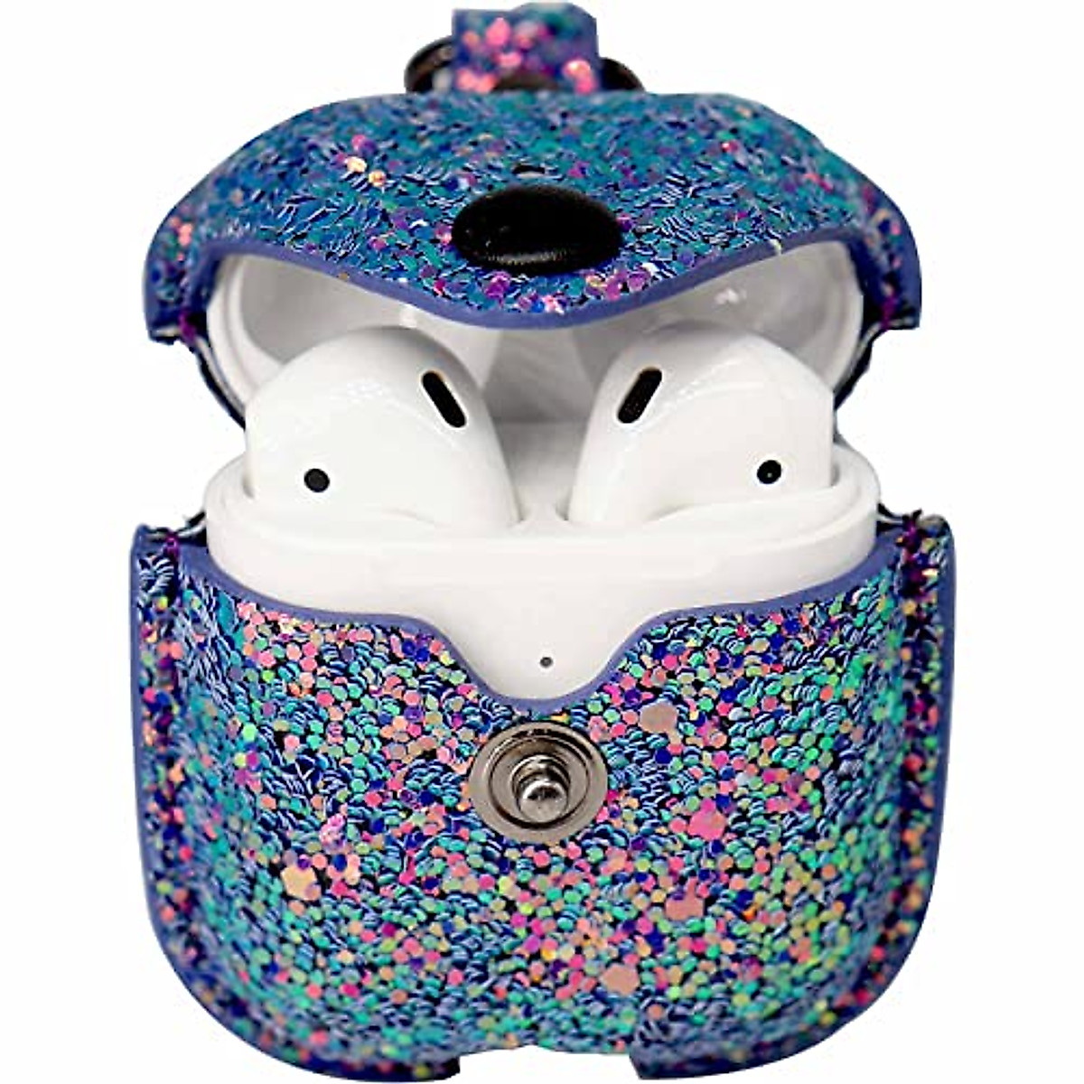 ONGHSD Bling Shiny PU Leather Carrying Case for AirPods 1 & 2 Charging Case Cover Women Girls Protective Case Glitter with Sequins Pocket Pouch for AirPods 1st 2nd Generation Case (Purple)
