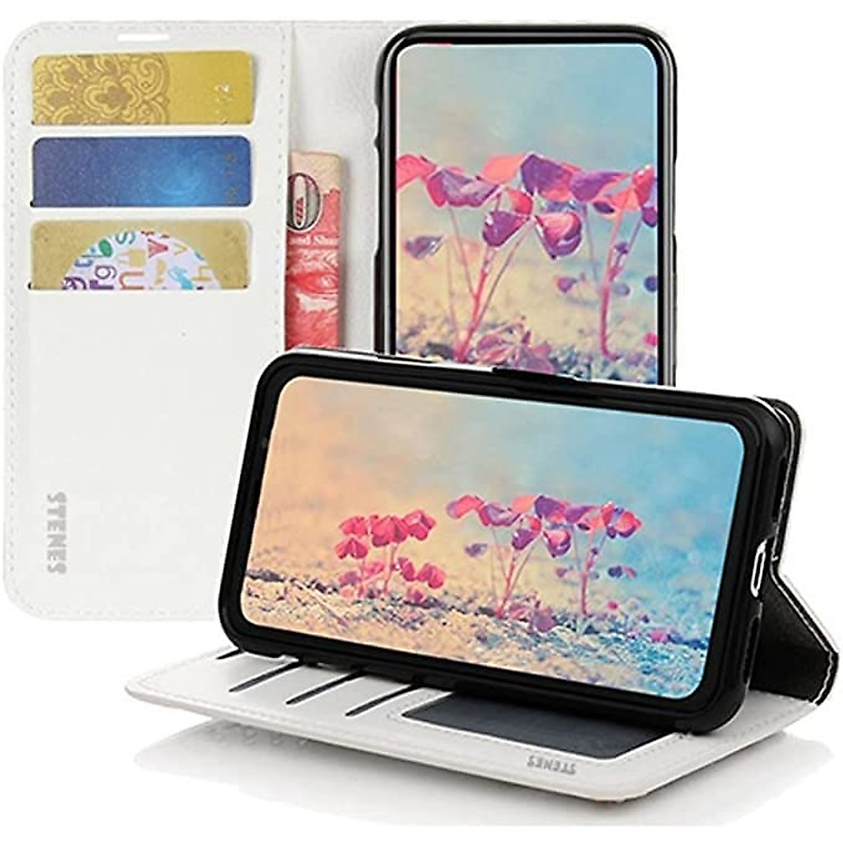 STENES Bling Wallet Phone Case Compatible with Samsung Galaxy Z Fold 2 5G - Stylish - 3D Handmade Flowers Design Leather Girls Women Cover with Screen Protector [2 Pack] - Pink