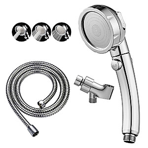 KAIYING Chrome High Pressure Handheld Shower Head with ON/OFF Pause Switch, 3 Spray Modes Shower Wand with Shut Off Button, Removable Camper Shower Head with Hose and Adjustable Angle Bracket