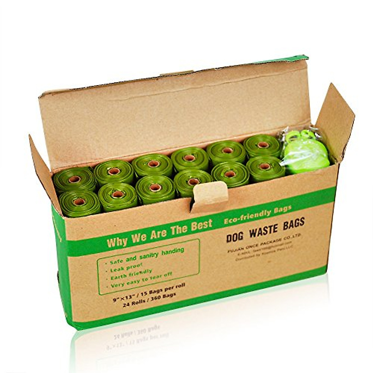 ECO-CLEAN Dog Poop Bags, 24 Rolls/360 Bags with Dispenser, Dog Waste Bags, Unscented, Leak-Proof, Easy Tear-Off