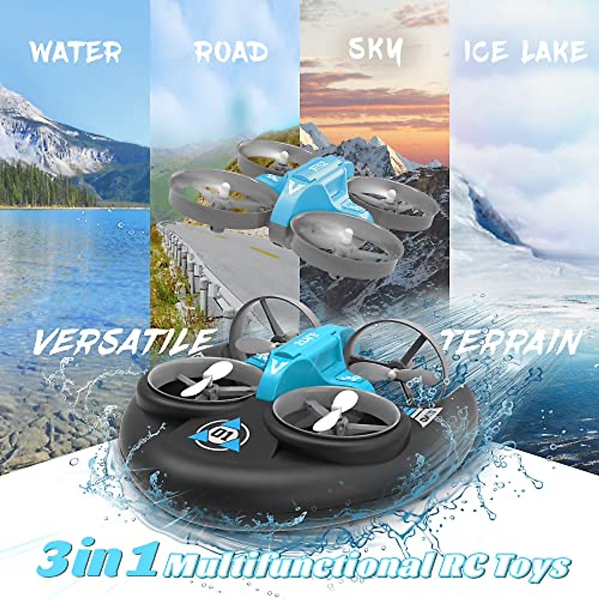 Toys for 5-10 Year Old Boys, 20+ MPH Fast RC Boat Pool Toys for Kids 8-12, 3 in 1 Remote Control Car for Boys, Waterproof RC Monster Truck RC Drone, Sea Land Air Outdoor Toys, Birthday Gifts for Boys