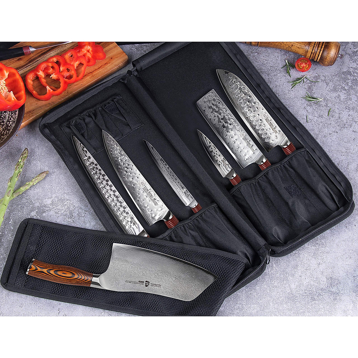 TUO Knife Bag for Chef, Padded Knife Roll, Knife Case, Durable Knife Carrier, Canvas Knife Holder for Kitchen Tools, Utensil Pockets with Shoulder Strap & Handle, which with 12 slots and Zipped Pouch