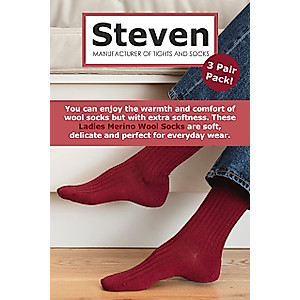 3 Pairs Womens Merino Wool Socks | Steven | Ladies Lightweight Warm Boot Socks (4-6, Dark Grey)