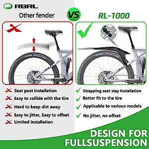 RBRL Bike Fender Set Adjustable MTB Mud Guard, Thicken and Widen Universal 24-29 inch Bicycle Fenders, Full-Suspension Bike/Ebike/Mountain Bike Fenders, Against Splashing Water and Dust