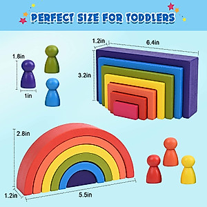 BOZE SUPOD Wooden Toys, Montessori Toys for Kids 3 4 5 6+Years Old Boys Girls Rainbow Stacking Blocks Set Preschool Activites Educational Toy Gifts for Toddler-19PCS