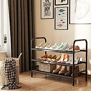 Huhote Shoe Rack 3 Tiers Freestanding Shoe Storage Shelf, Modern Shoe Organizer Multi-Purpose Use with Washable Polyester Fabric Storage Rack for Closet, Entryway, Hallway, Bedroom, Living Room