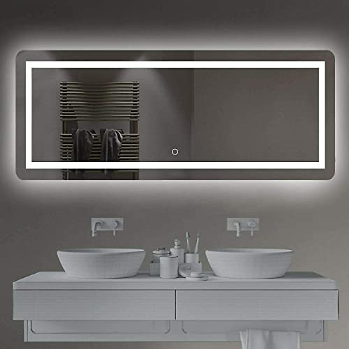 OBIOZZ Bedroom Floor Standing Mirror LED Mirror Full Length Dressing Mirror 65"x22" Large Rectangle Floor Mirror Wall Mirror with Smart Touch Button