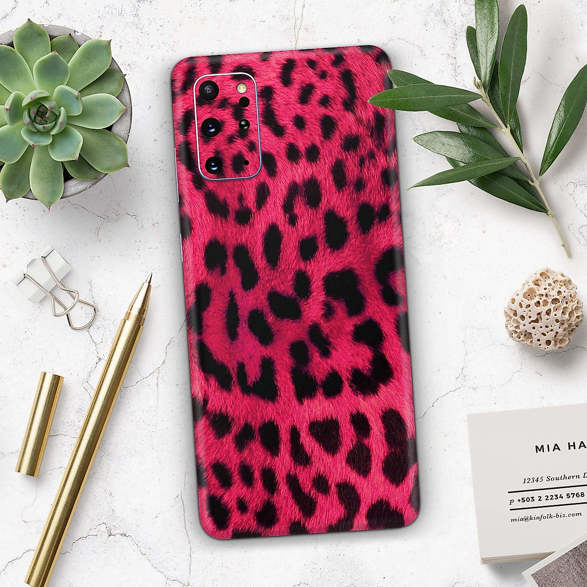 DesignSkinz Fuzzy Real Pink Leopard Print Protective Vinyl Decal Wrap Skin Cover Compatible with The Samsung Galaxy S20 (Screen Trim & Back Glass Skin)
