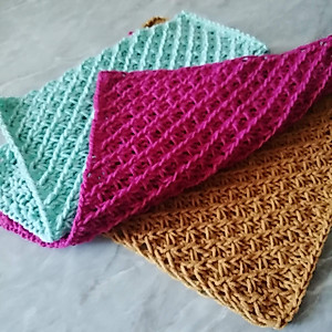 Set 3 Dishcloths Scowing Rag Towels Hand Knitted Cotton Coasters Drink Absorbent Hot Pads Mats Home Kitchen Square Reusable Cleaning Supplies Craft Tools Zero Waste Handmade