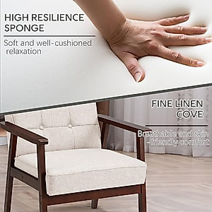 Hupmad Mid Century Accent Chair,Single Linen Upholstered Armchair with Solid Wood Frame,Wooden Side Chair Retro Lounge Sofa Leisure Chair for Living Room, Bedroom, Beige