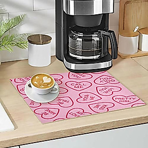 Candy Hearts Pattern Set Dish Drying Mats of Quick Dry Fabric for Kitchen,Heat Resistant Coffee Machine Mat Kitchen Accessories 17.7"x11.8"