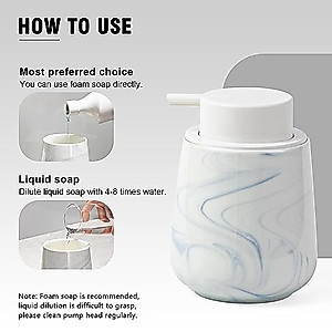 Agyiuns Marbled Blue Soap Dispenser, Ceramic Foaming Soap Dispenser with Easy-to-Press Pump for Bathroom 12 oz refillable Liquid Hand soap and Lotion for Kitchen (Marbled Blue Foam Dispenser)