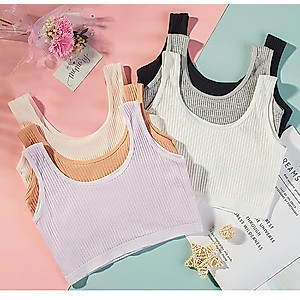 Herepai Training Bras for Girls Seamless Cami Bralettes Sports Striped Vest (7-9 Years, Colors of 6)