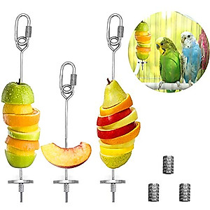 3Pcs Bird Food Holder, Bird Feeder Toy, Stainless Steel Small Animal Fruit Vegetable Stick Skewer, Foraging Hanging Food Feeding Treating Tool for Parrots Cockatoo Cockatiel Cage