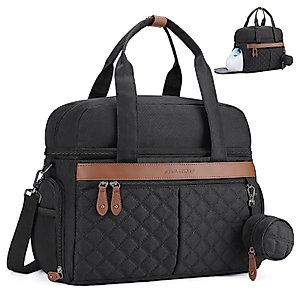 Breast Pump Bag, Diaper Bag Tote with 4 Cooler Pockets, Double-Layer Work Bag for Breastfeeding Mom fit 15'' Laptop