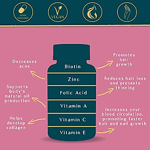 WEEM Hair Skin and Nails Gummies - Supports healthy hair - Vegan biotin Vitamins for Women & Men Supports Faster Hair Growth, Stronger Nails, Healthy Skin, Extra Strength (1)