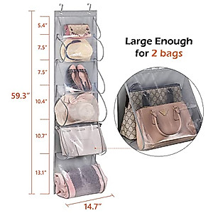 KIMBORA Handbag Organizer Storage Purse Bag Hanger with 6 Easy Access Deep Pockets 2 Packs for Closet Wall, Gray
