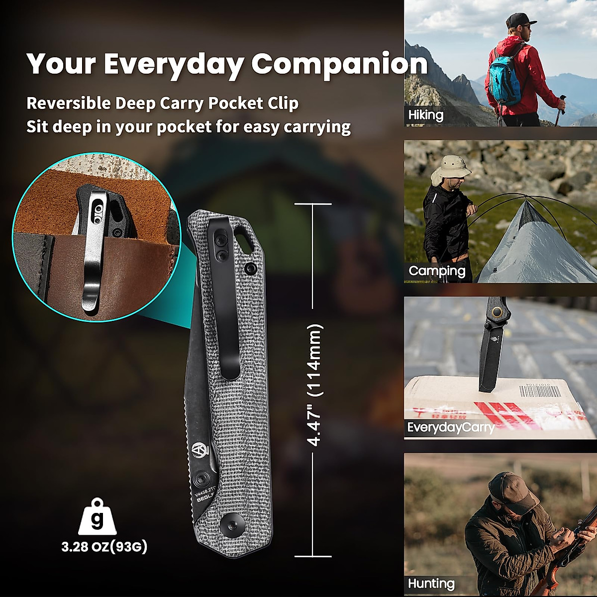 Kizer Begleiter 2 Folding Knife Black Micarta Handle EDC Knife 3.43 Inches 154CM Steel Pocket Knives V4458.2TC1