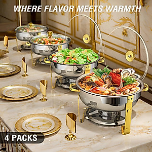 PitInnov Chafing Dish Buffet Set 4 Pack, 5 QT Round Chafing Dishes for Buffet, Stainless Steel Chafers and Buffet Warmers Sets, Catering Food Warmer for Parties, Weddings and Dinners