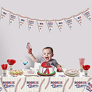 4 Pack Rookie of The Year Tablecloths, 51x87'' Baseball 1st Birthday Plastic Table Covers My Rookie Year Tablecloth for Boys First Baseball Party Decorations, Baseball 1st Birthday Party Supplies