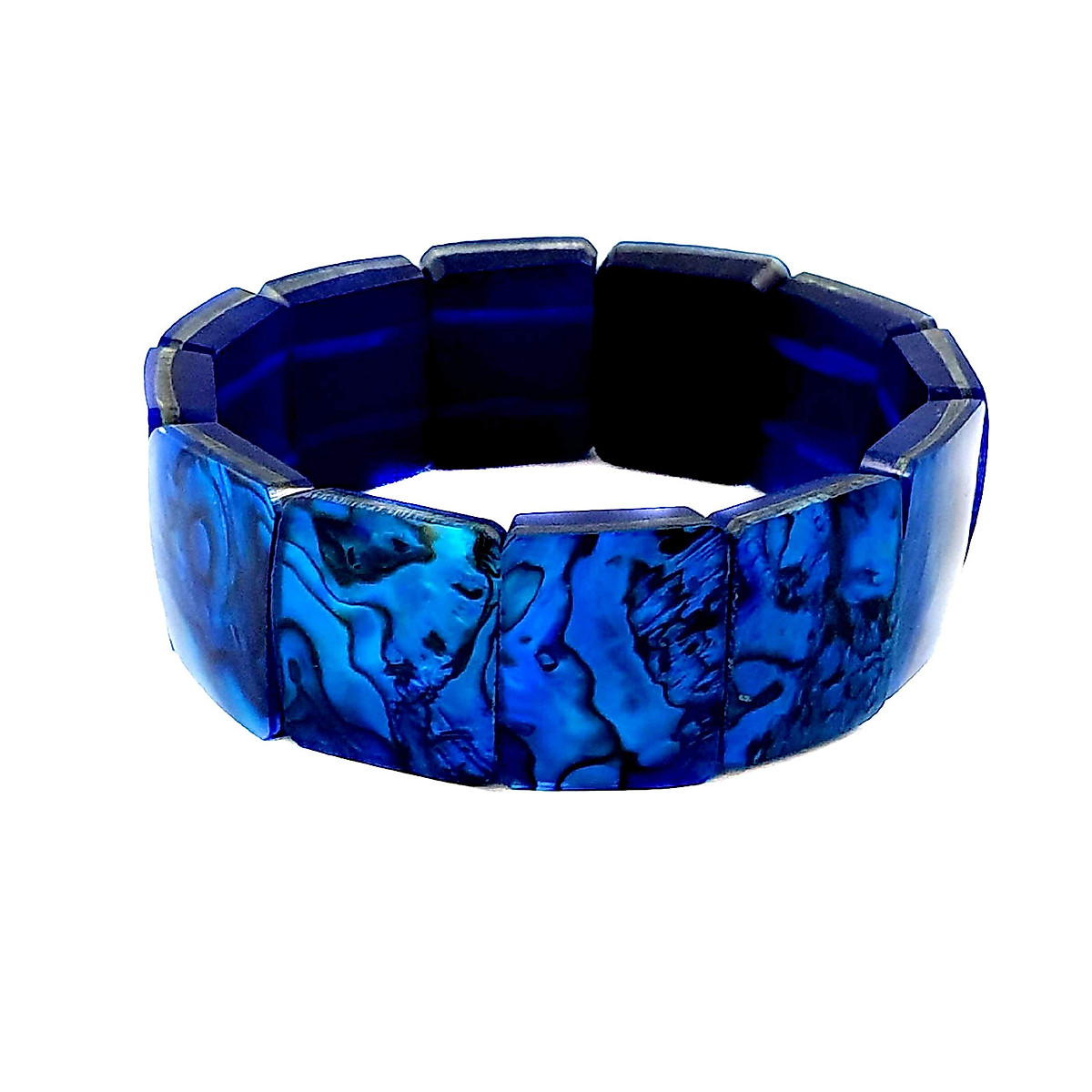 Swimmi Natural Abalone Shell Stretchable Cuff Bracelet Set in Blue Resin Handmade Women Paua Jewelry DA492-B