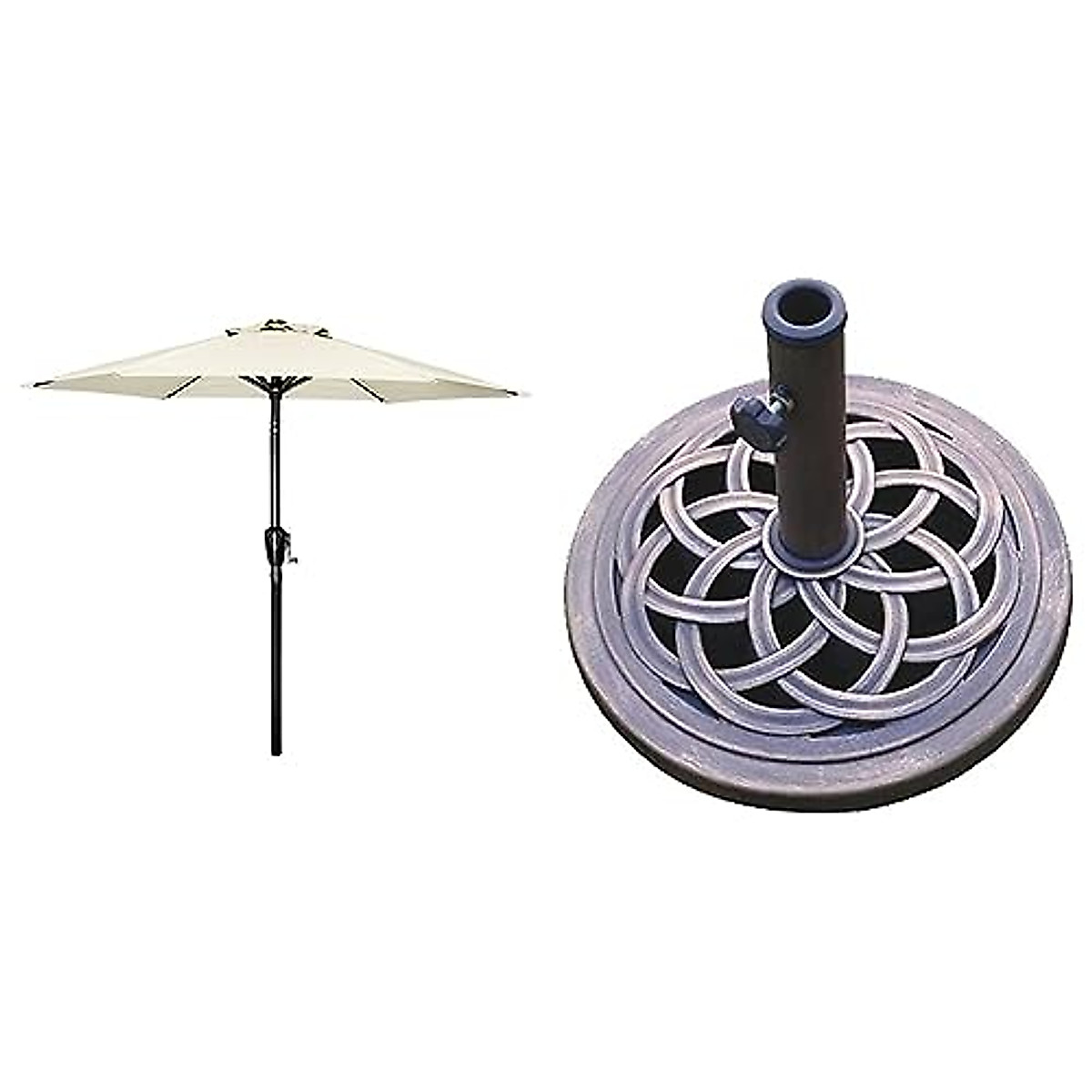 Simple Deluxe 7.5ft Patio Umbrella Outdoor Table Market Yard Umbrella with Push Button Tilt/Crank & DC America UBP18181-BR 18-Inch Cast Stone Umbrella Base, Made from Rust Free Composite Materials