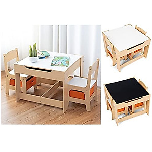 Costzon Kids Table and Chair Set, 3 in 1 Wooden Activity Table for Toddlers Arts, Crafts, Drawing, Reading, Playroom, Toddler Table and Chair Set w/ 2 in 1 Tabletop, Storage Space, Gift for Boy & Girl