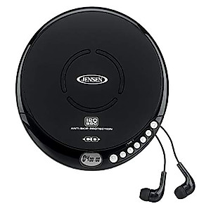 Jensen Portable CD-120BK Portable Personal CD Player Compact 120 SEC Anti-Skip CD Player – Lightweight & Shockproof Music Disc Player & FM Radio Pro-Earbuds for Kids & Adults