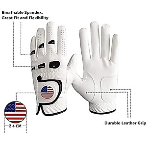 Amy Sport Golf Gloves Men Left Hand with Ball Marker Right Handed Golfer 3 Pack Soft Leather Weathersof Grip Soft Mens Glove (MLarge-Worn on Left Hand, 3 Pack with USA Flag Ball Marker)