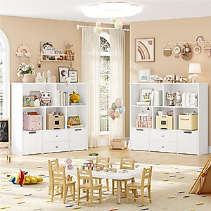 FOTOSOK Toy Storage Organizer with 4 Drawers, Toy Organizers and Storage with Concealed Wheels and 5 Storage Cubbies, Multifunctional Storage Chest Storage Organization, Playroom Furniture, White