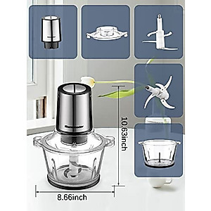 Meat Grinder Food Processor Chopper Electric Homeleader 8 Cup BPA-Free Glass Bowl Fast & Slow Speeds 4 Stainless Steel Blades Powerful 400W Pure Copper Motor for Vegetables, Lean Meat, Onion, Nuts, etc.