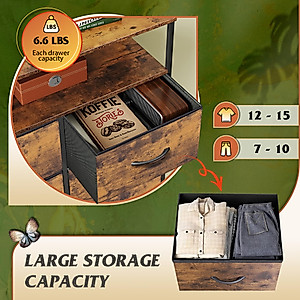 WLIVE Fabric Dresser for Bedroom with Open Shelves, Tall Dresser with 8 Drawers, Storage Tower with Fabric Bins, Chest of Drawers for Closet, Hallway, Rustic Brown Wood Grain Print