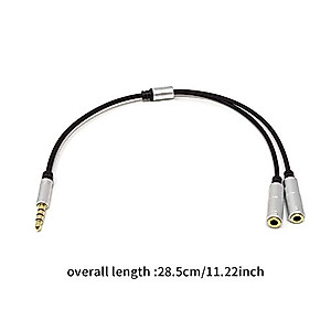 yueton Headset Adapter Y Splitter Extension Cable 3.5mm Stereo Male to 2 Port 3.5mm Female with Separate Mic and Audio Headphone Mutual Convertors for Gaming Headset,PS4, Xbox One,Notebook (Silver)