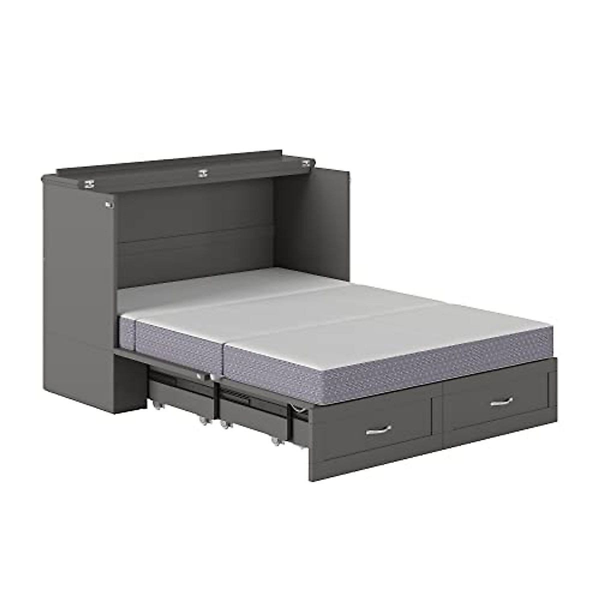 AFI, Hamilton Murphy Bed Chest with 6 inch Memory Foam Folding Mattress, Built-in Charging Station and Storage Drawer, Full, Grey