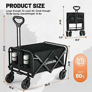 LUXCOL Collapsible Folding Outdoor Utility Wagon,Beach Wagon Cart with All Terrain Wheels & Drink Holders,Portable Sports Wagon for Camping, Shopping, Garden and Beach