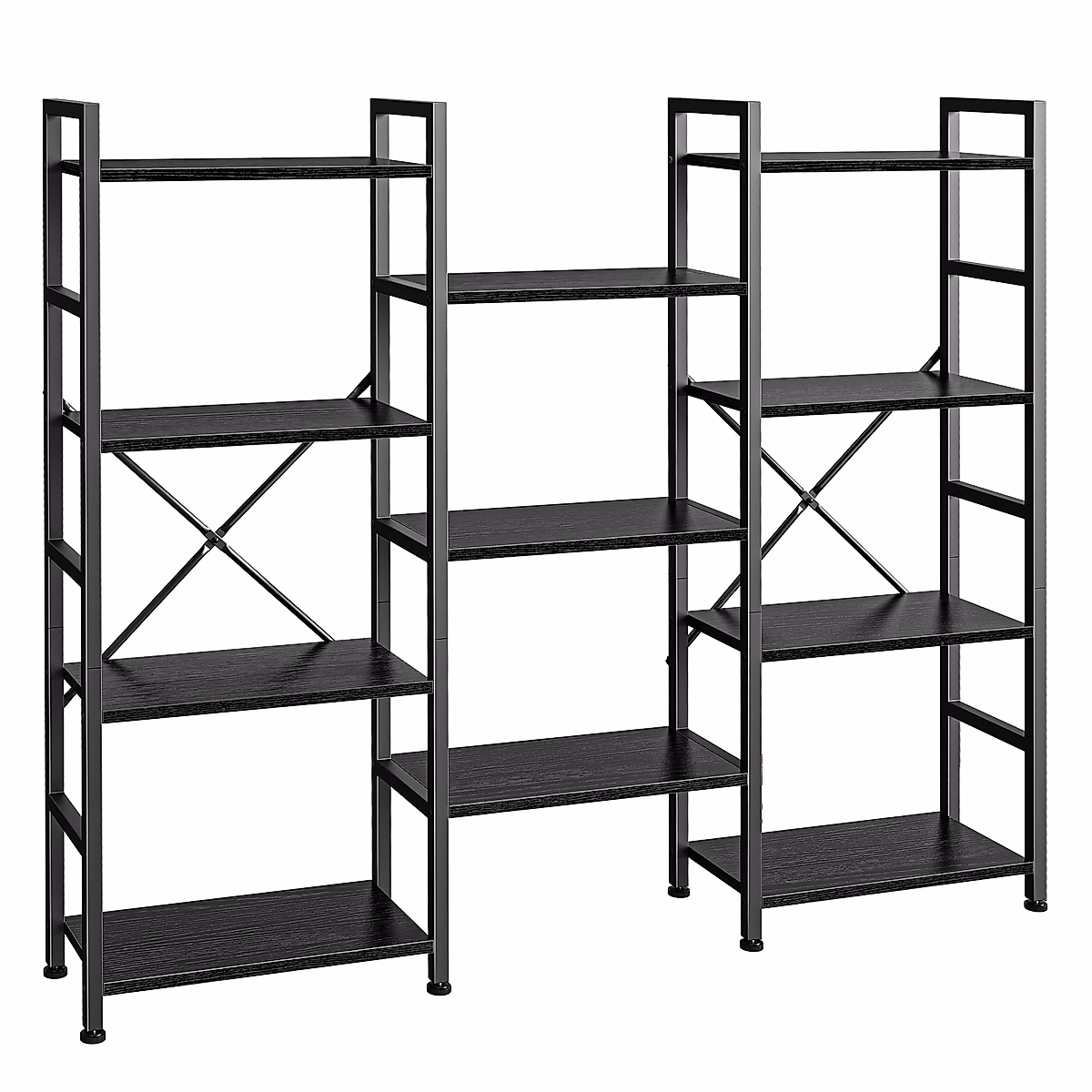 SUPERJARE Triple 4 Tier Bookshelf, Bookcase with 11 Open Display Shelves, Wide Book Shelf Book Case for Home & Office, Black