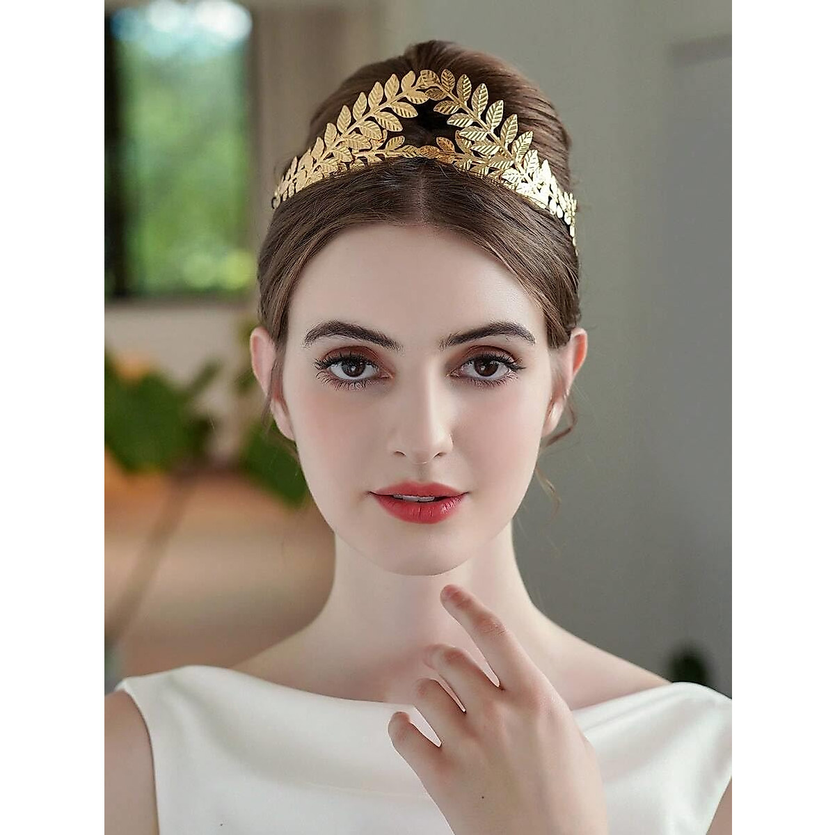 HIPIHOM Greek Goddess Crown Bridal Gold Leaf Headband Wedding Party Halloween Headpiece