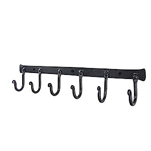 BOSKY Coat Rack Wall Mounted Heavy Duty Wrought Iron 6 Large Coat Hooks Rail | Home Decor No Rust Hooks for Hanging Clothes,Purses,Jacket,Hats,Towel (Rustic Silver)