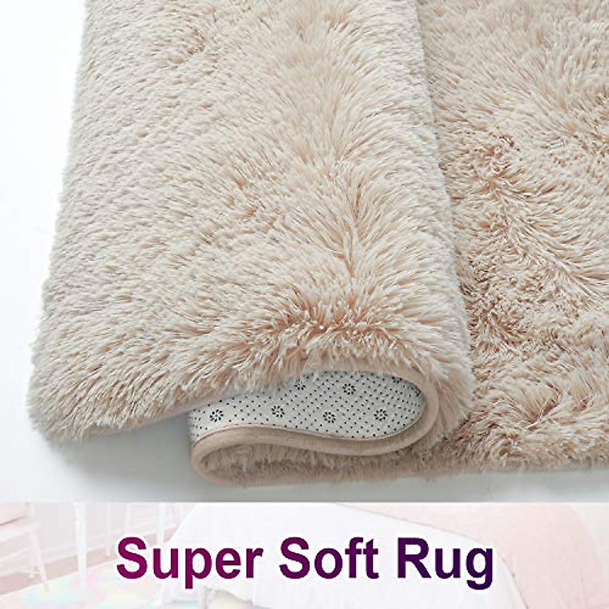 Toneed Camel Fluffy Area Rugs for Bedroom, 5 x 8 Feet Clearance Soft Fuzzy Shaggy Rug for Boys Girls Kids Room Throw Dorm Nursery Kindergarten Carpet