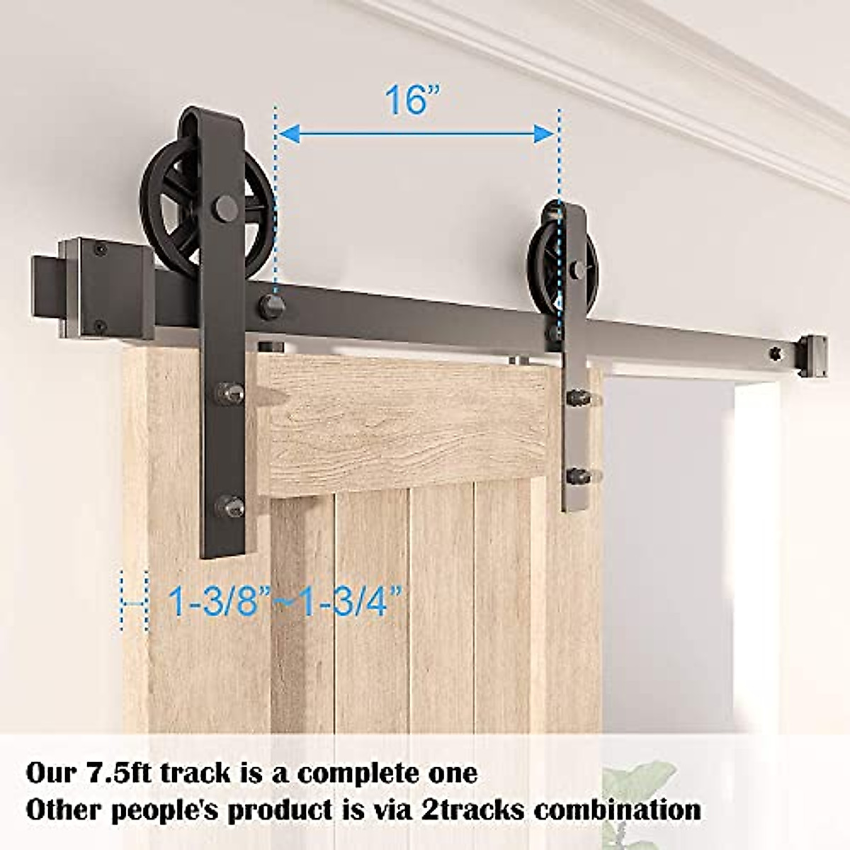 ZEKOO 7.5 FT Barn Door Hardware Kit,Sliding Door Hardware for Single Barn Door, Heavy Duty Black Steel Big Black Wheel Hanger,Heavy Duty,Slide Smoothly Quietly,Easy Install