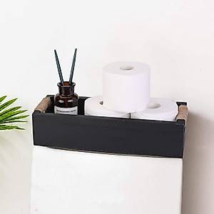 Veichin Bathroom Decor Box Back of Toilet Paper Storage Basket Organizer with Funny Double-Sided Box Sign And Artificial Flower, Set of 3 Wood Tank Tray