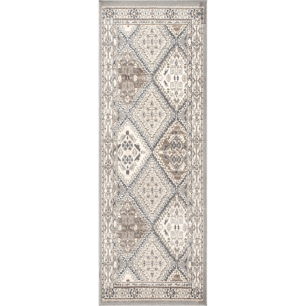 nuLOOM 2x10 Becca Traditional Tiled Area Rug, Taupe, Faded Transitional Design, Stain Resistant, For Bedroom, Dining Room, Living Room, Hallway, Office, Kitchen, Entryway