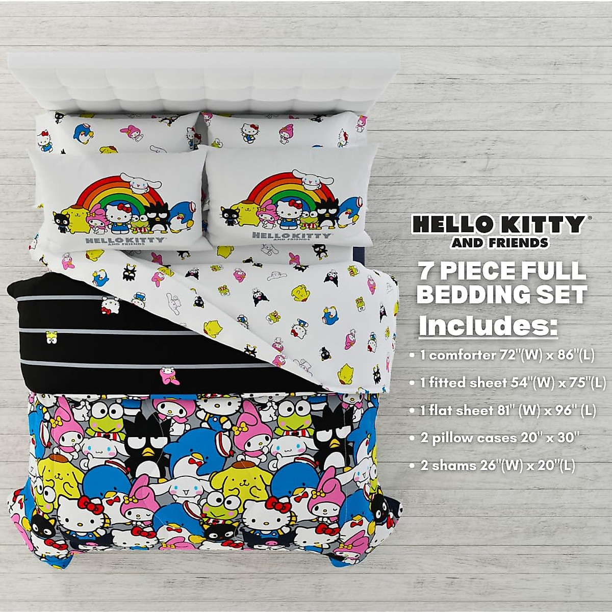 Franco Sanrio Hello Kitty & Friends Bedding 7 Piece Super Soft Comforter and Sheet Set with Sham, Full, (100% Official Licensed Product) Collectibles